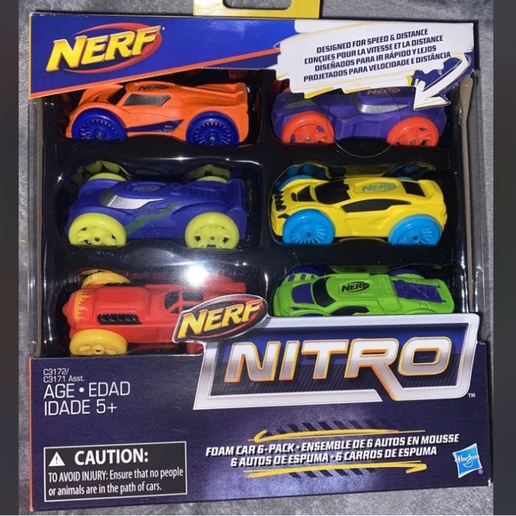 Toys | 1 Box Nerf Toy Cars Nitro Pack Of 6 Different Foam Cars Hasbro ...